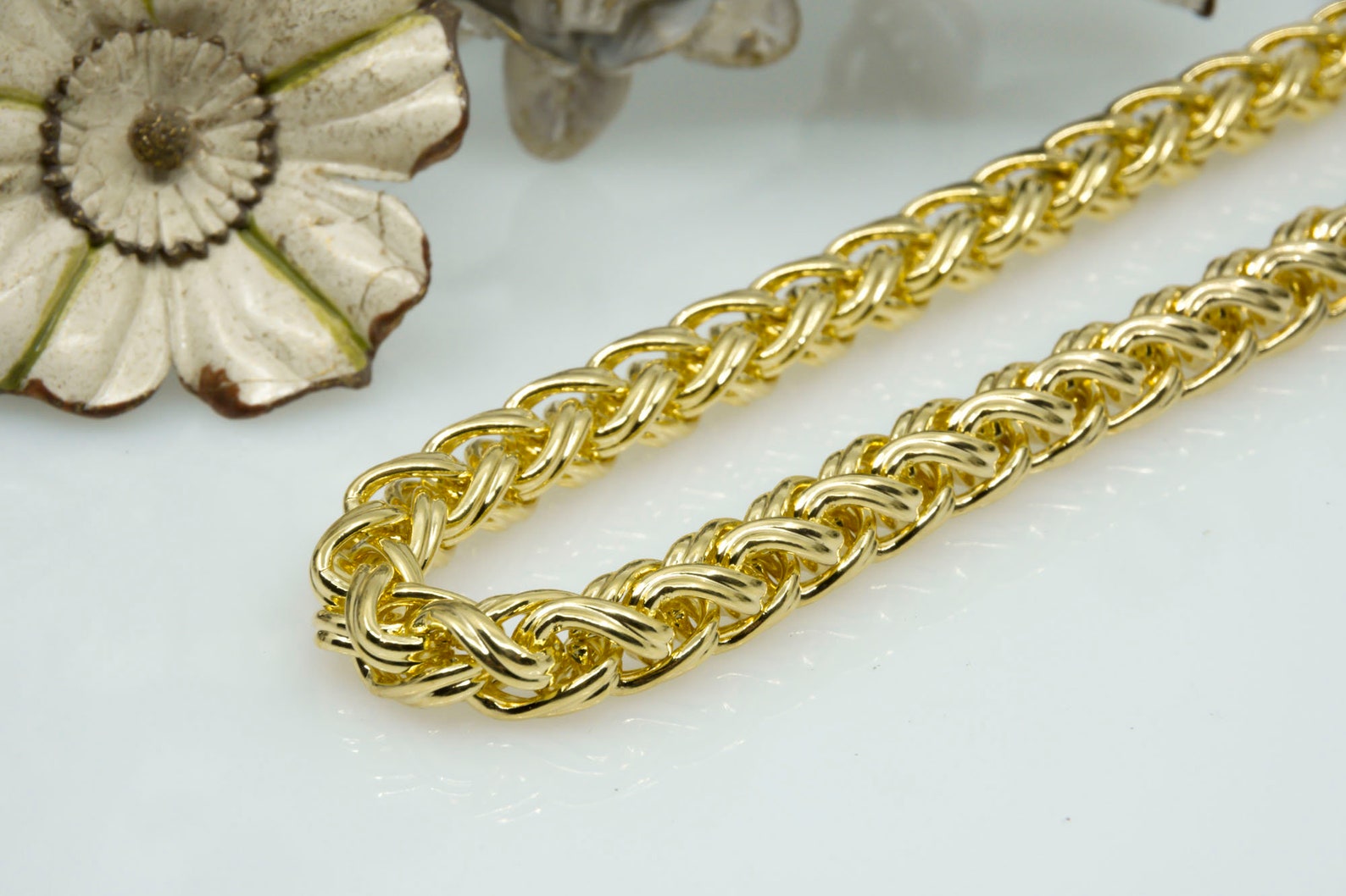 18ct. Gold Plated Necklace Chain Wheat Braided Chain Foxtail - Etsy