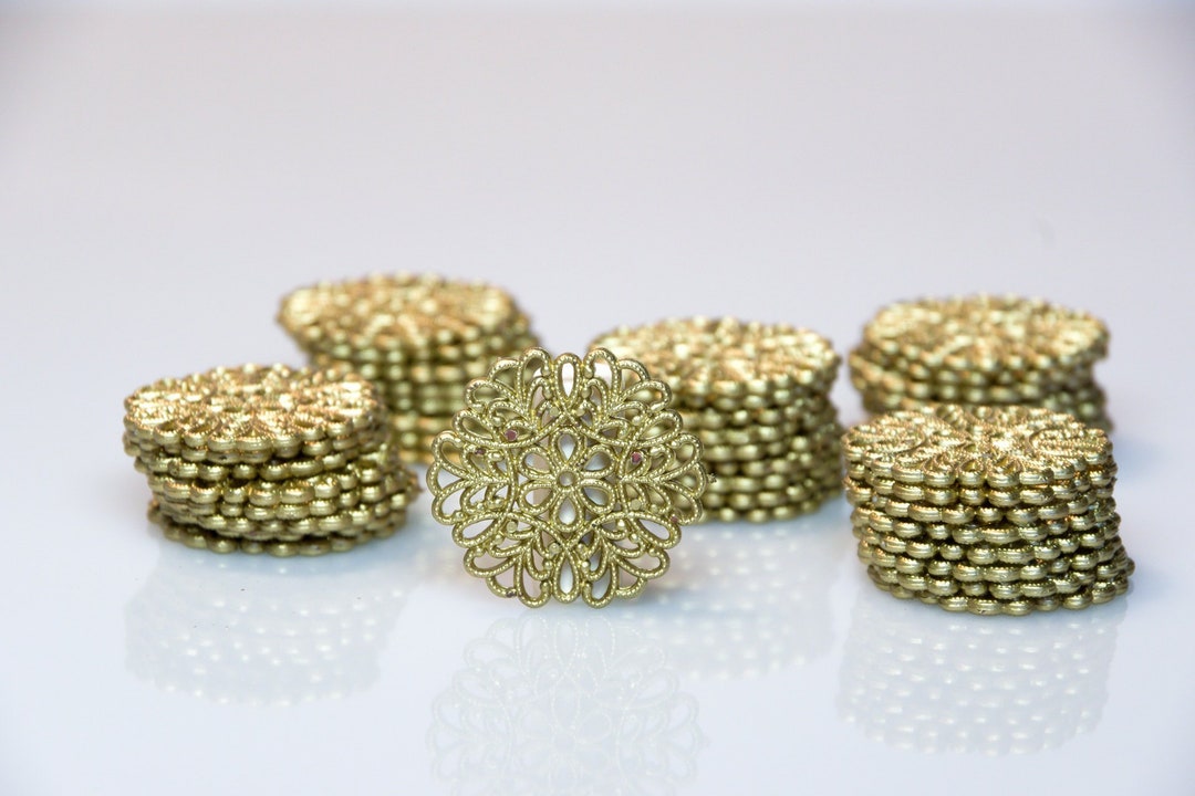 Filigree Stampings Bronze Gold - Vintage Base Disc - 30 Mm Round Lacy ...