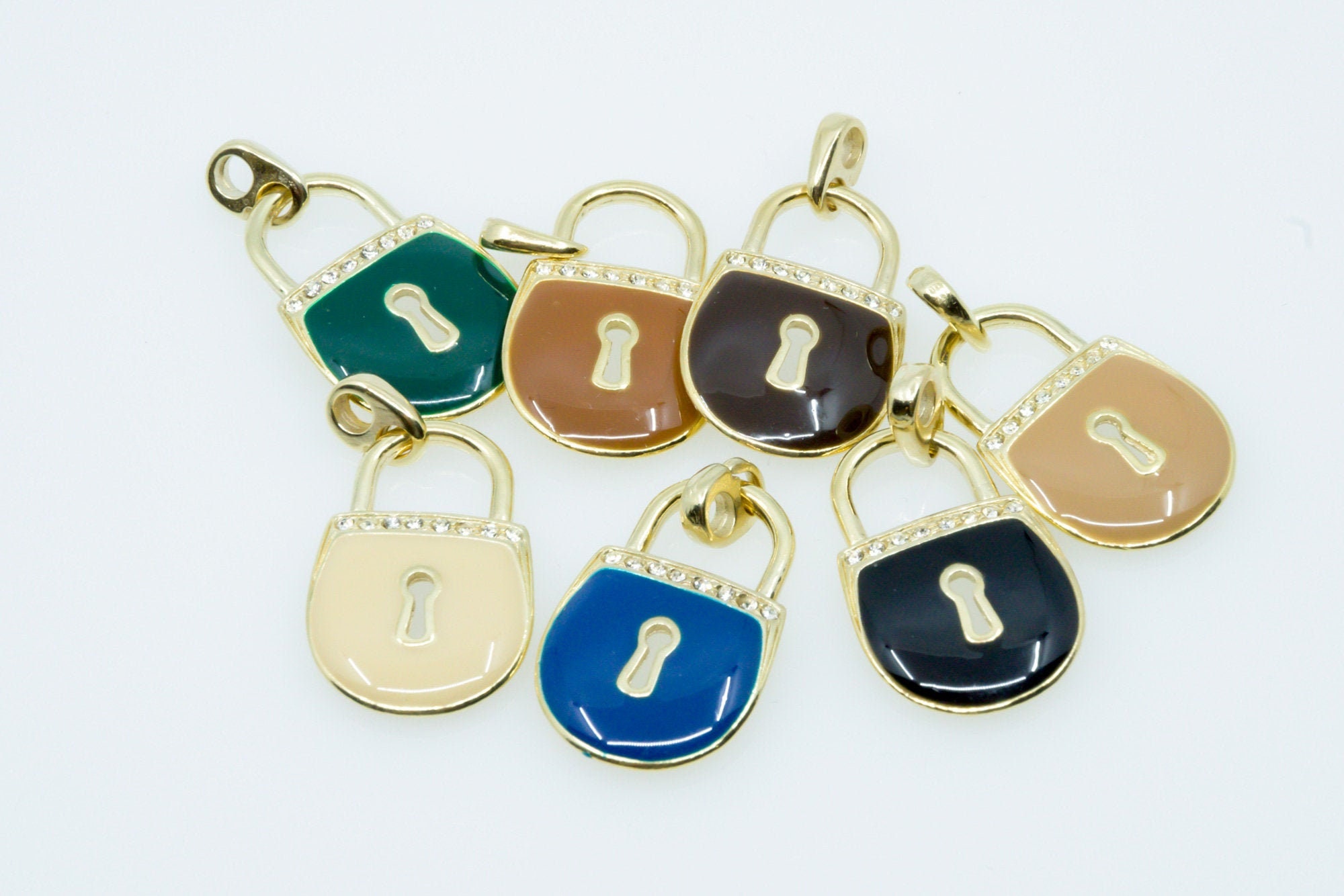 7 pieces padlock charm pendants 80s enamelled different colors | Etsy