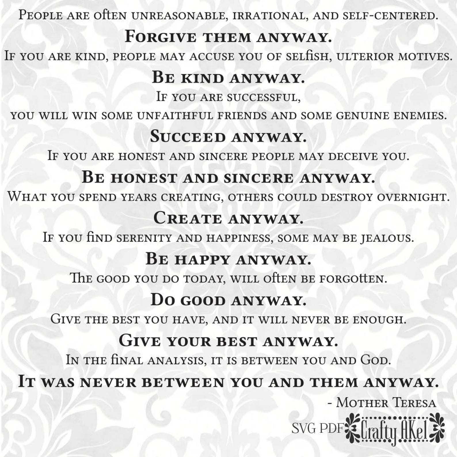 Do It Anyway Svg Poem Svg SVG PDF Digital File Vector - Etsy