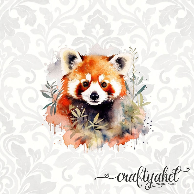 Cute Red Panda Watercolor Digital Clip Art 12x12 - Etsy