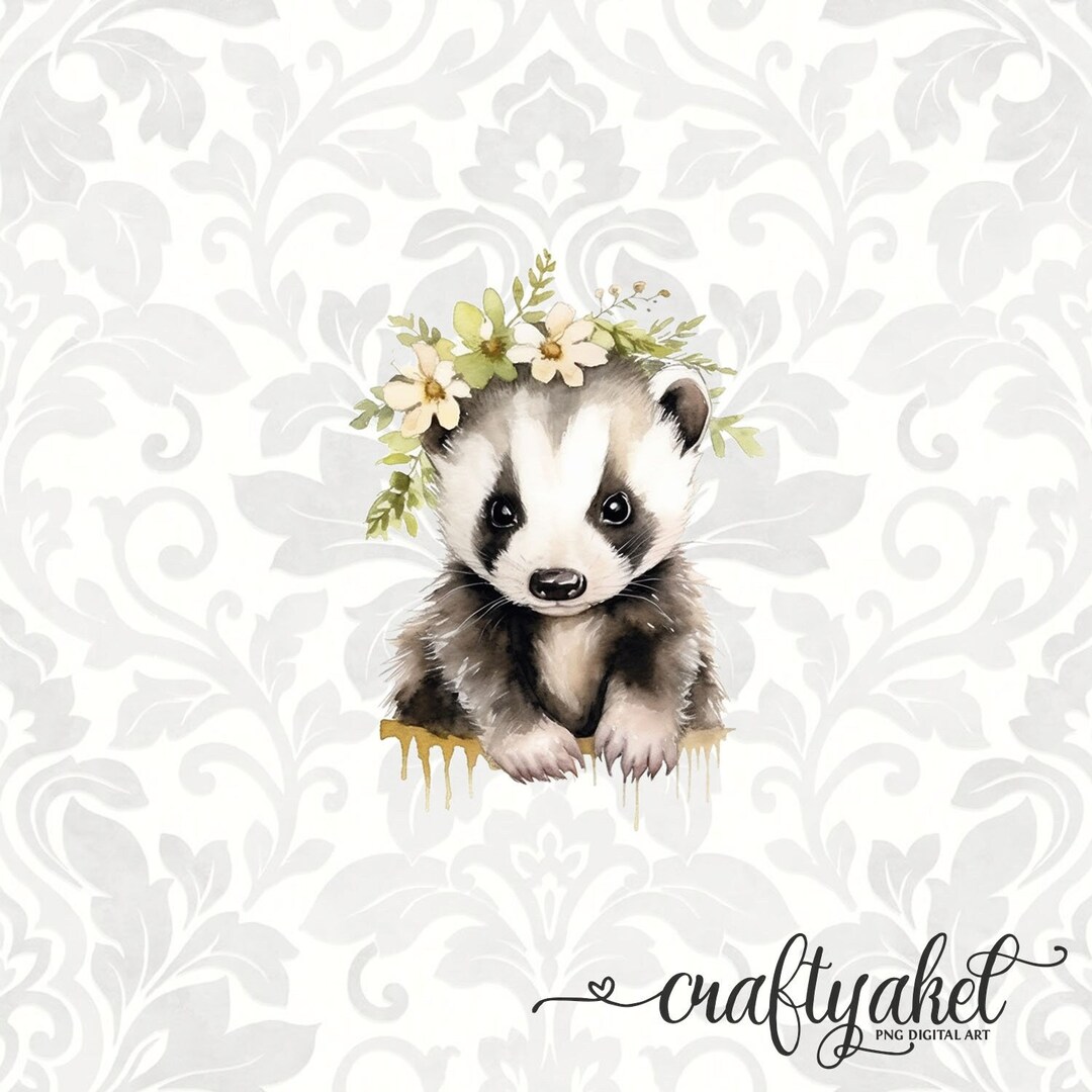 Cute Baby Badger Watercolor Digital Clip Art 12x12 PNG File With ...