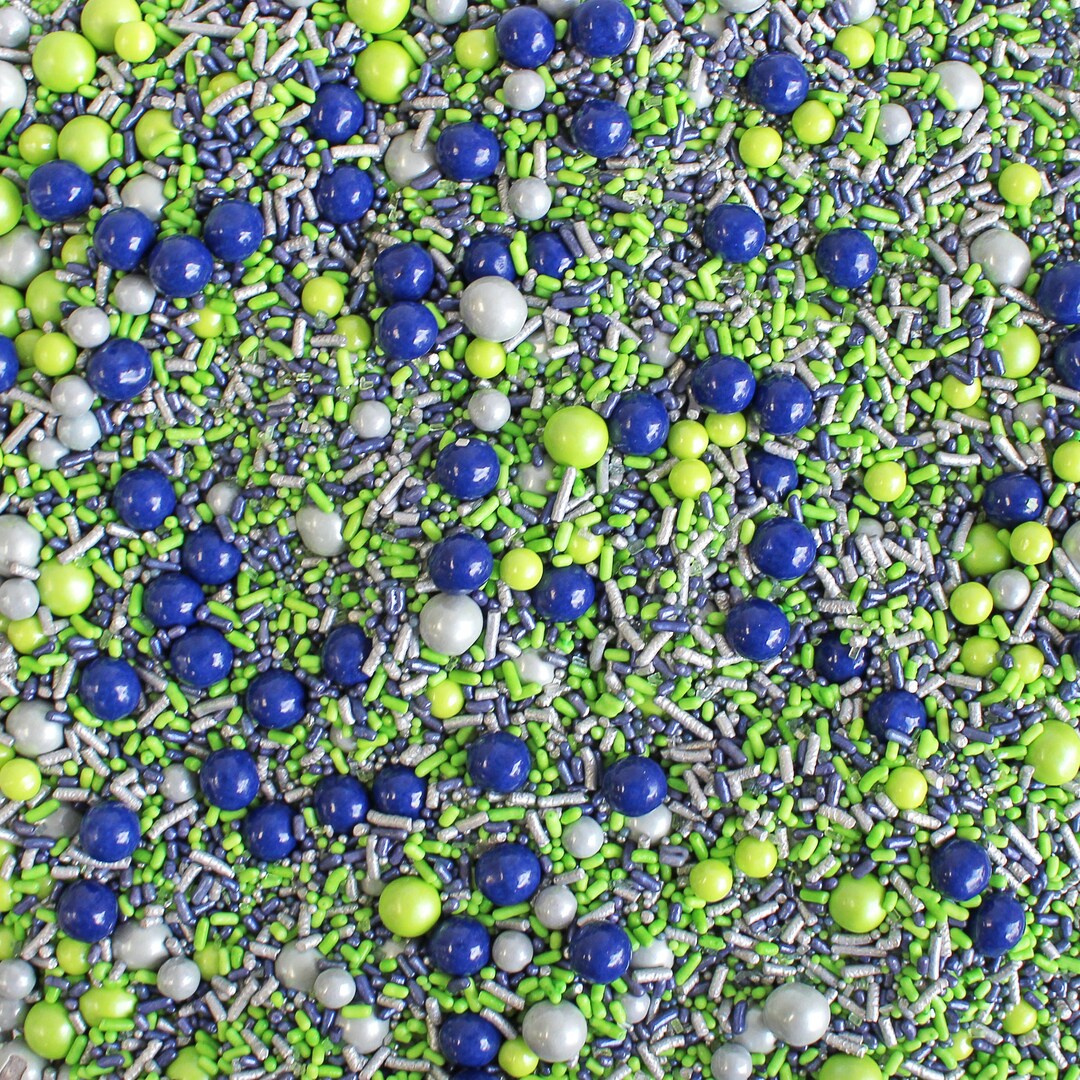 Navy Blue, Lime & Silver Sporty Sprinkles, Football, Basketball ...