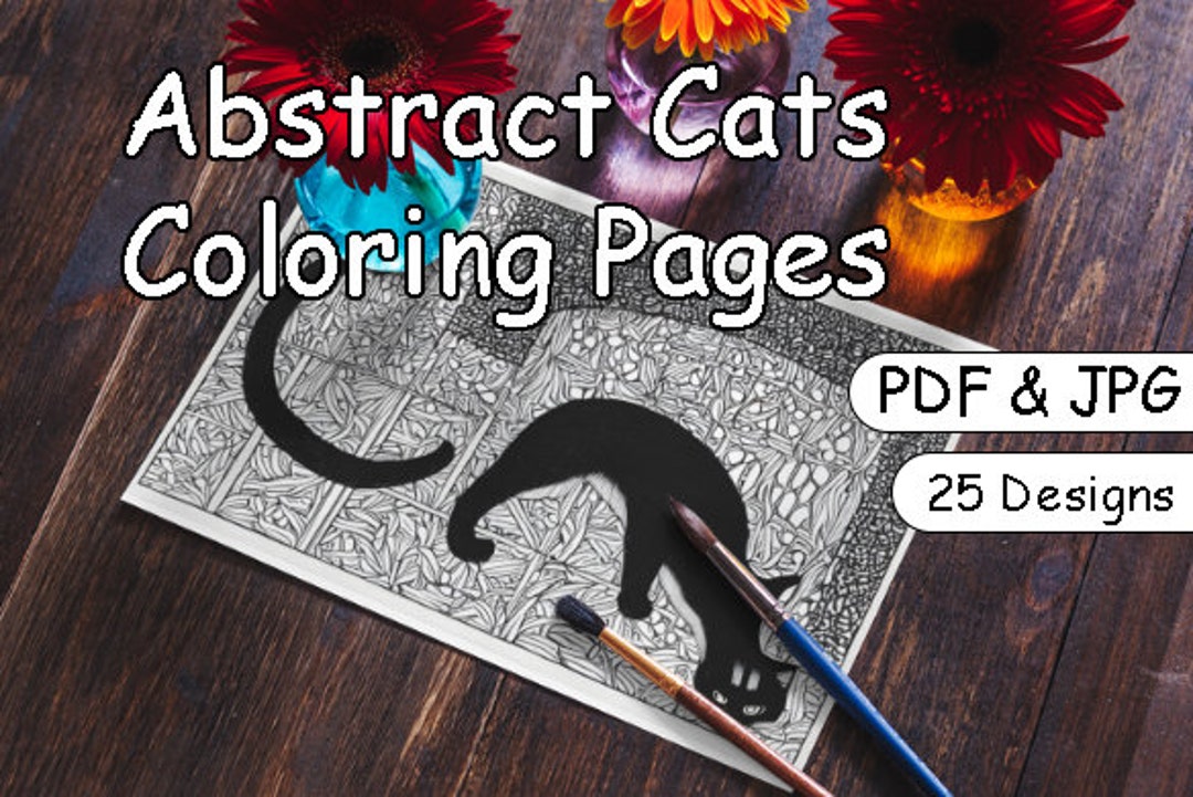 25 Abstract Cat Coloring Pages PDF and JPG Files Instant Download - Etsy