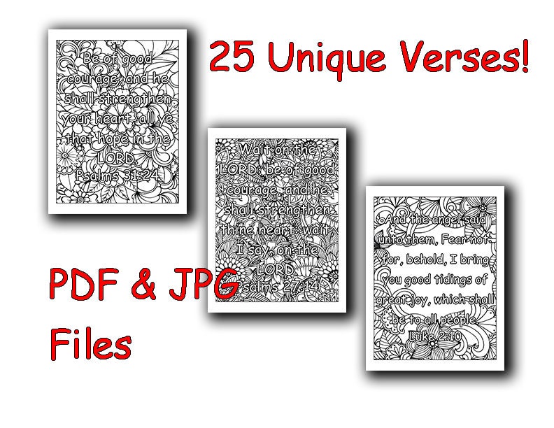25 Bible Verse Coloring Pages 8.5 X 11 Bible Verses on Courage PDF ...