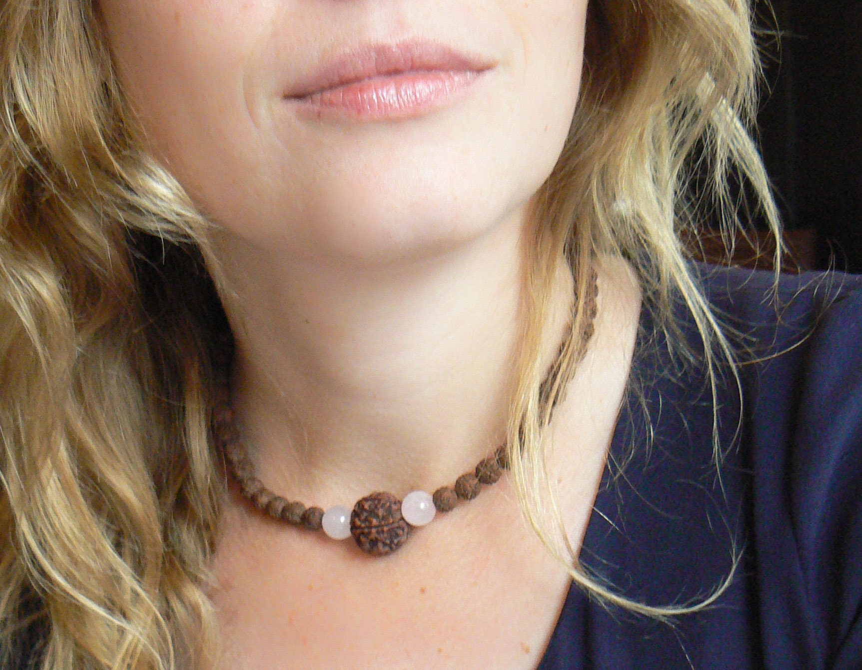 Shakti Rudraksha Necklace Spiritual Gift for Her Rose Quartz | Etsy