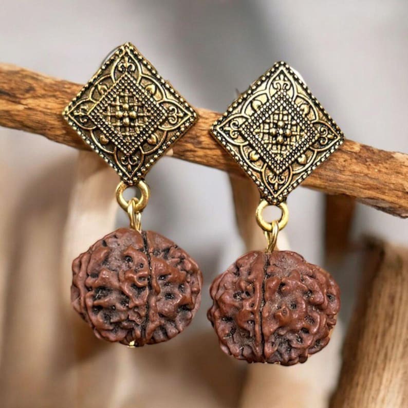 Rudraksha Earrings, Shiva Bead, Real Original 4 5 6 Mukhi Rudraksh Seed ...