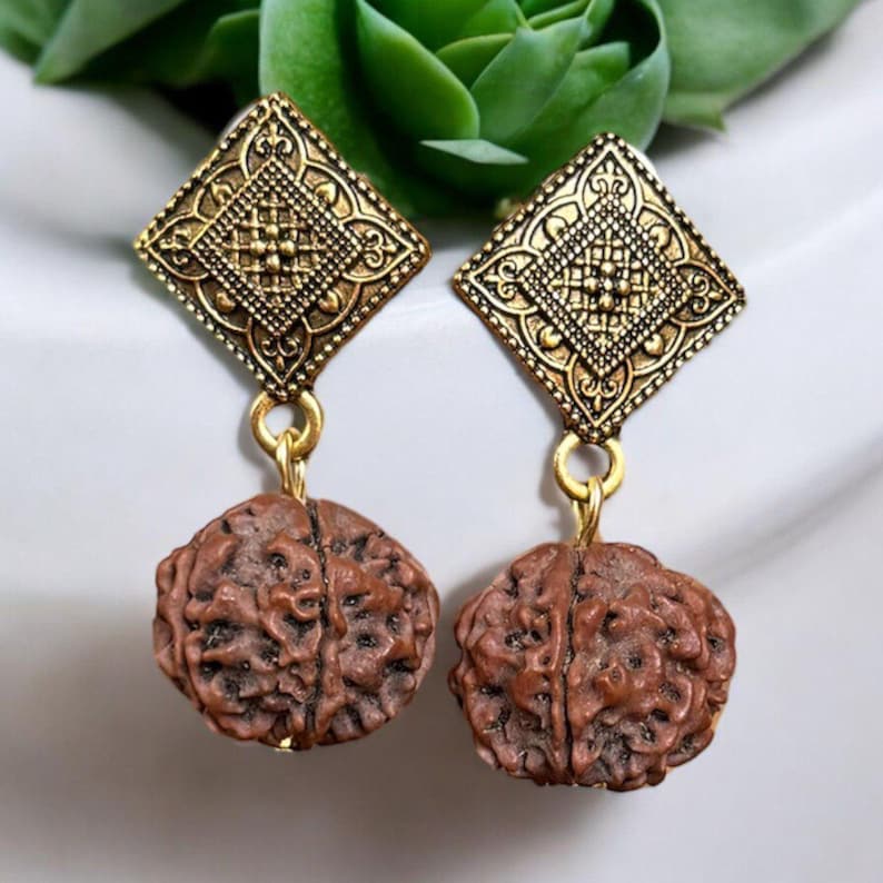 Rudraksha Earrings, Shiva Bead, Real Original 4 5 6 Mukhi Rudraksh Seed ...