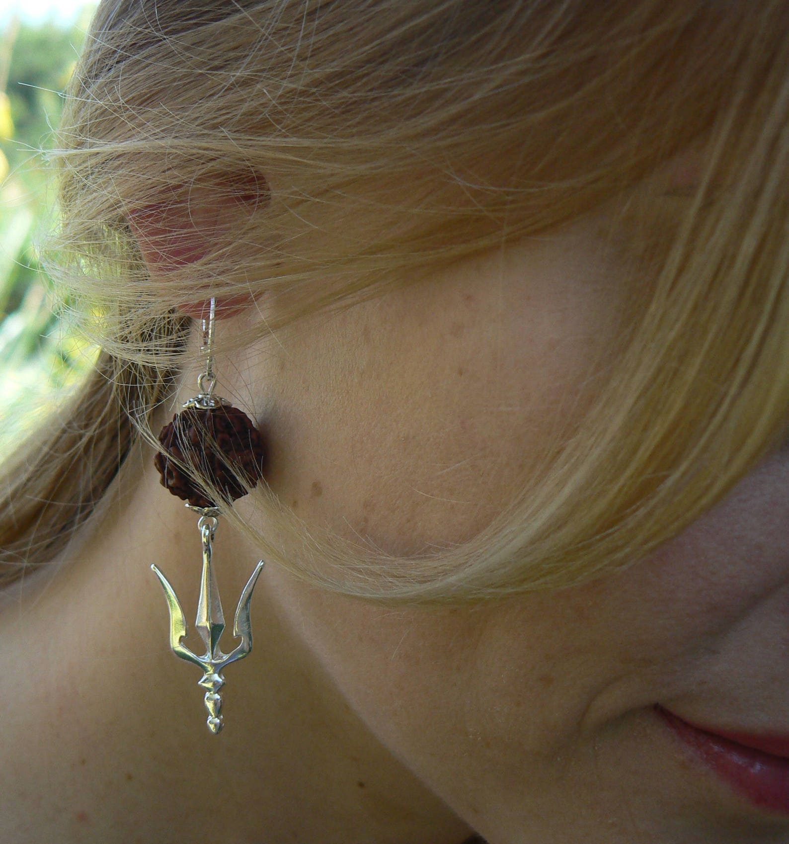 Shiva Trishul Rudraksha earrings Hindu symbol Kundalini | Etsy