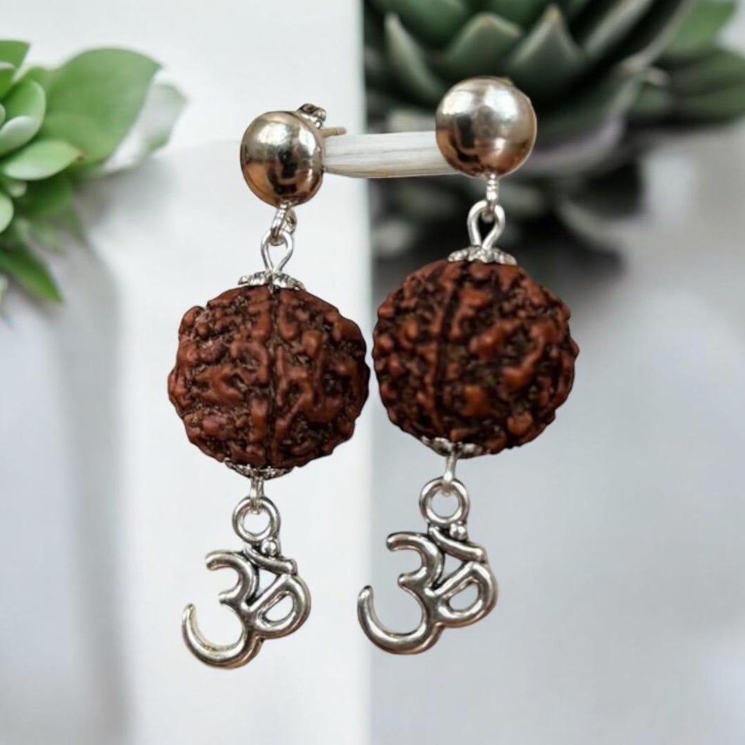 Rudraksha Earrings With Om Symbol, Kundalini Yoga Earrings, Shiva ...