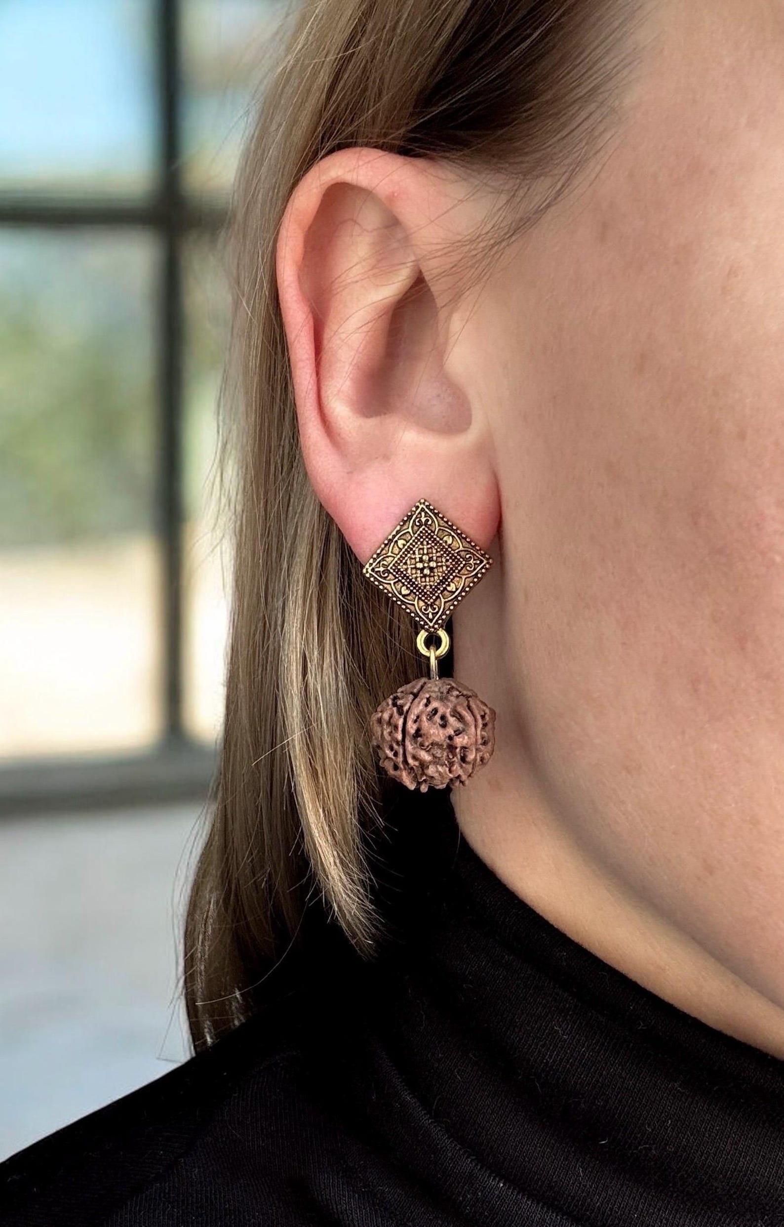 Rudraksha Earrings, Shiva Bead, Real Original 4 5 6 Mukhi Rudraksh Seed ...
