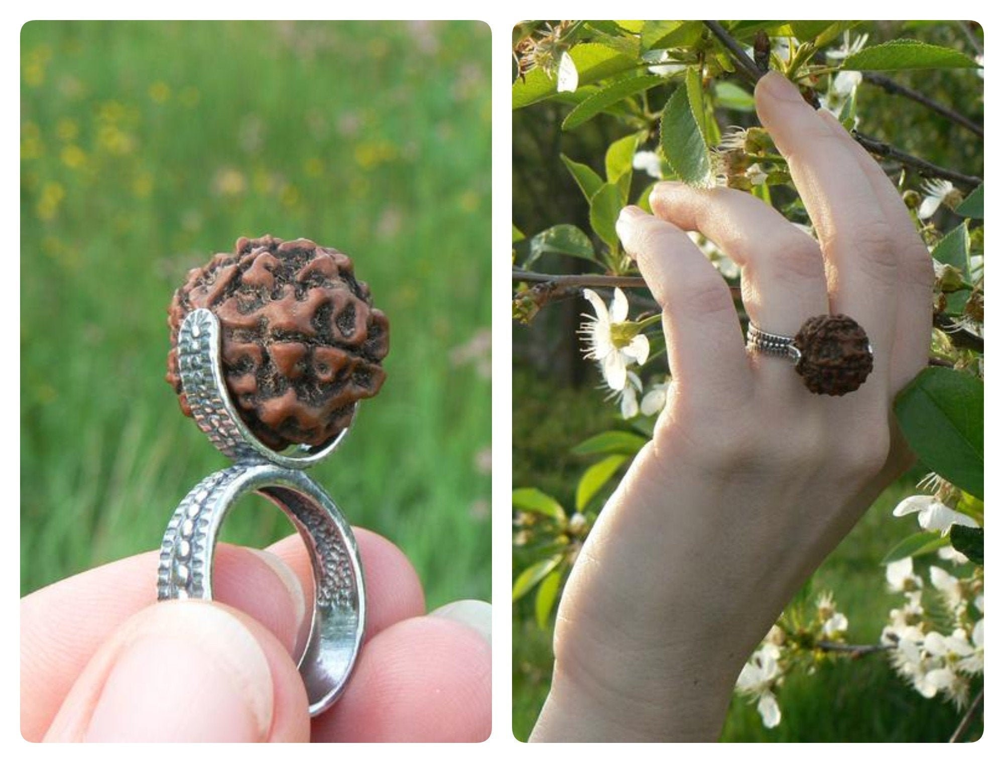 Rudraksha Ring Large, Shiva Sterling Silver Jewelry, 5 Mukhi Rudraksha ...