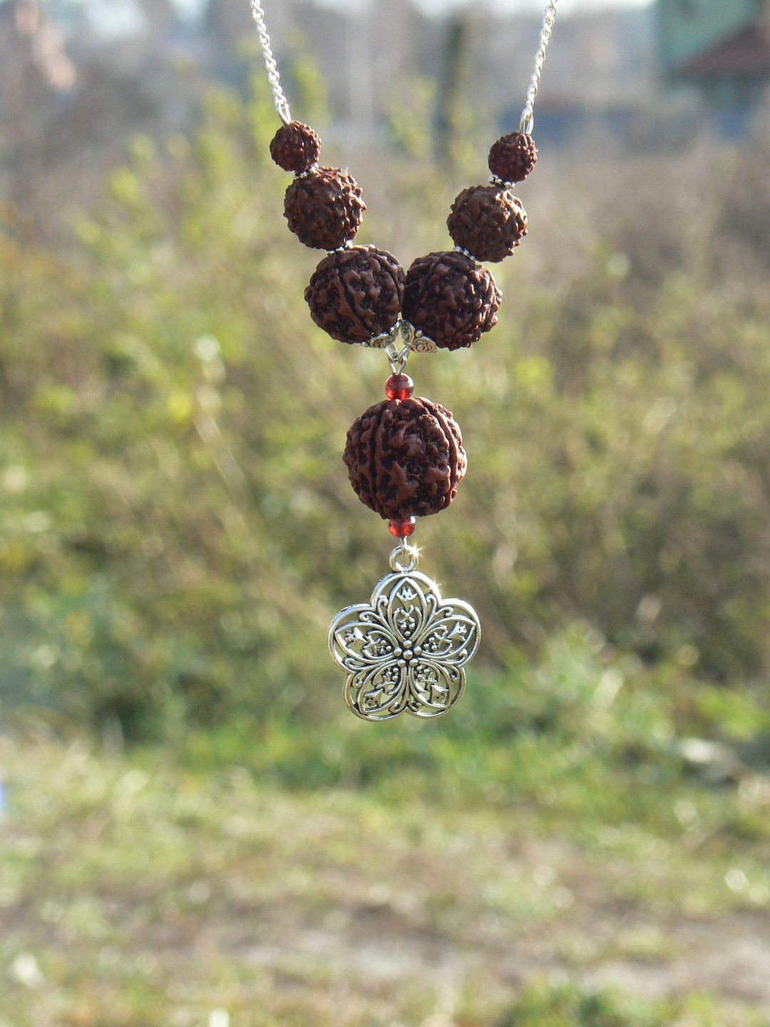 Long Rudraksha Necklace, Adi Shakti Adornment, Garnet January ...
