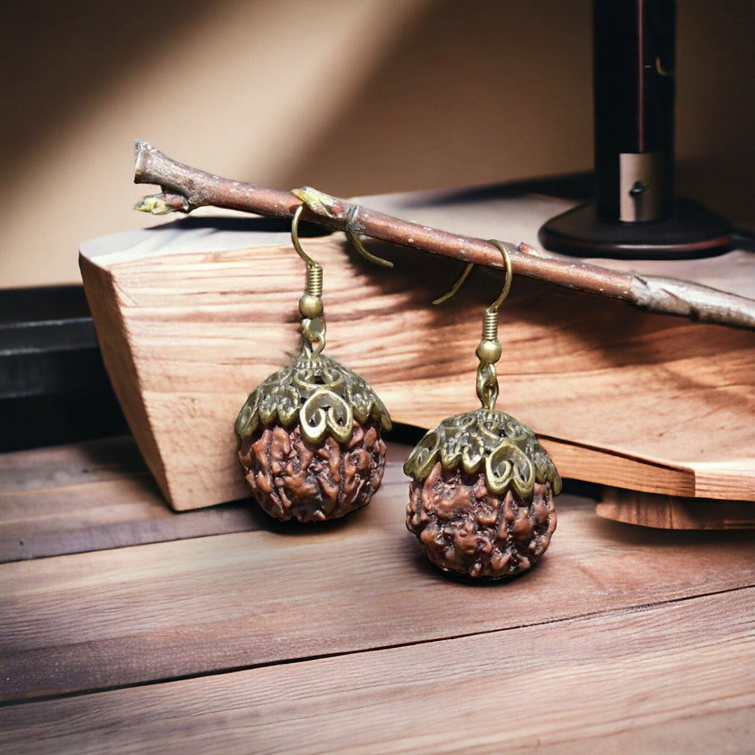 Rudraksha Earrings, Shiva Bead, Real Original 4 5 Mukhi Rudraksh Seed ...