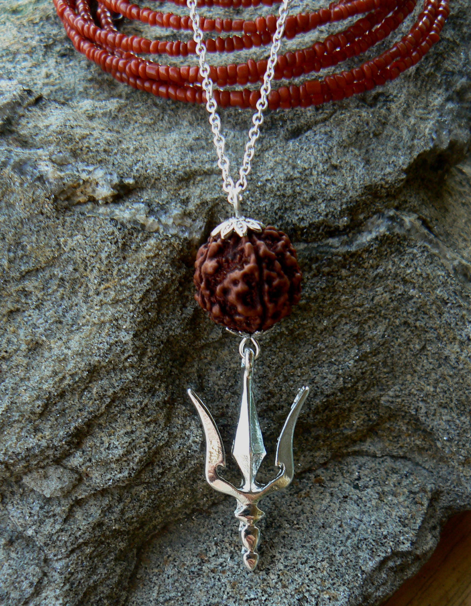 Shiva Trishul necklace with Mukhi Rudraksha mala beads | Etsy