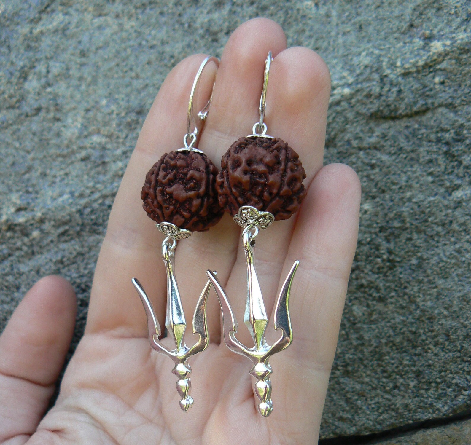 Shiva Trishul Rudraksha Earrings Hindu Symbol Kundalini | Etsy
