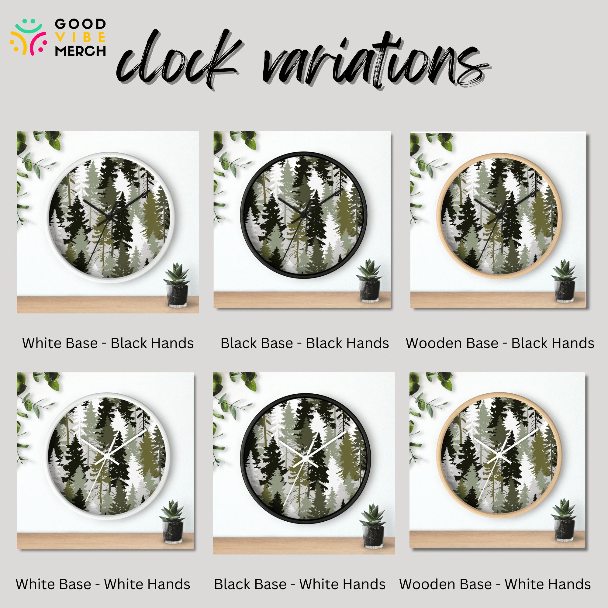 Tree Forest Wall Clock, Trees Wall Clock, Christmas Decor Clock, Green ...