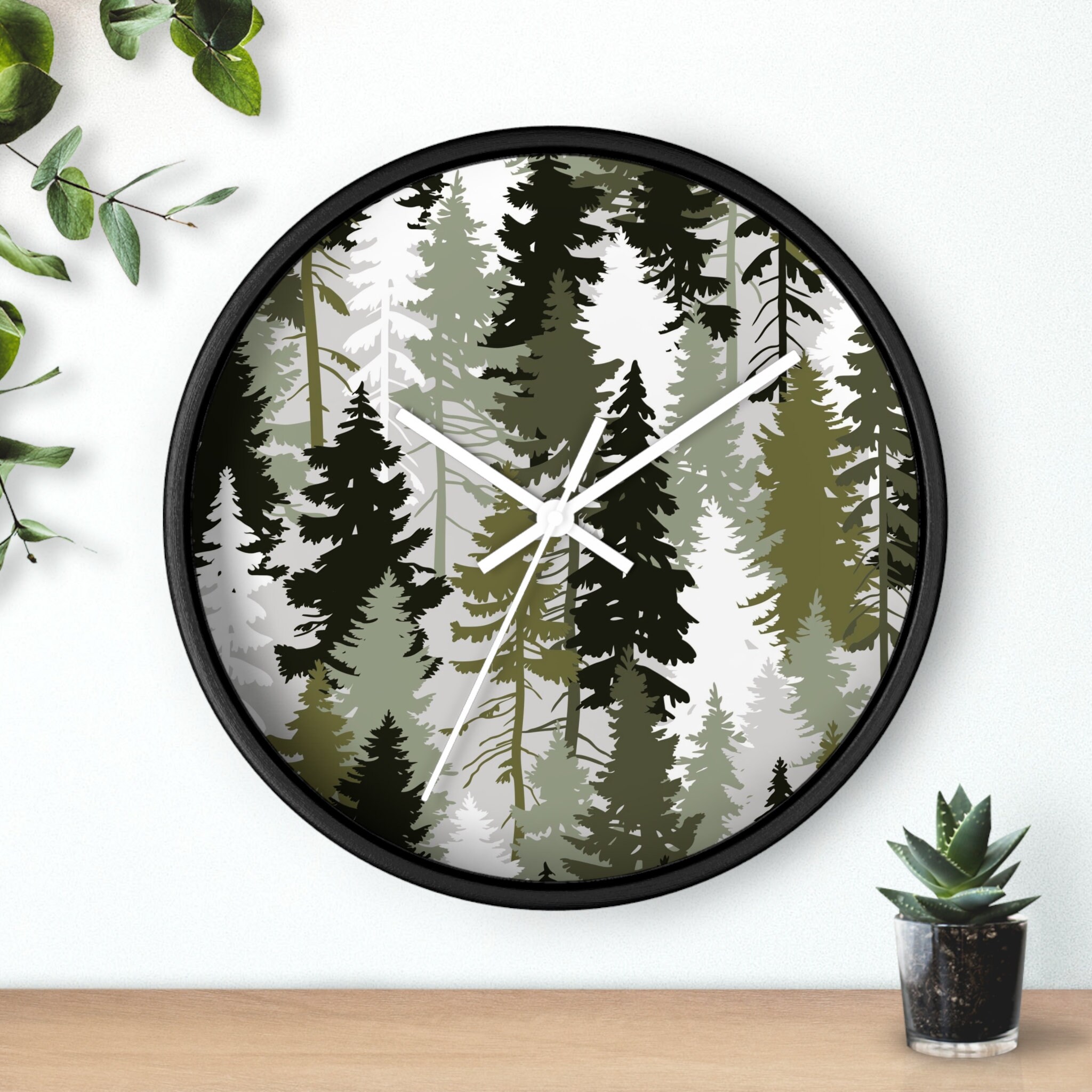 Tree Forest Wall Clock, Trees Wall Clock, Christmas Decor Clock, Green ...