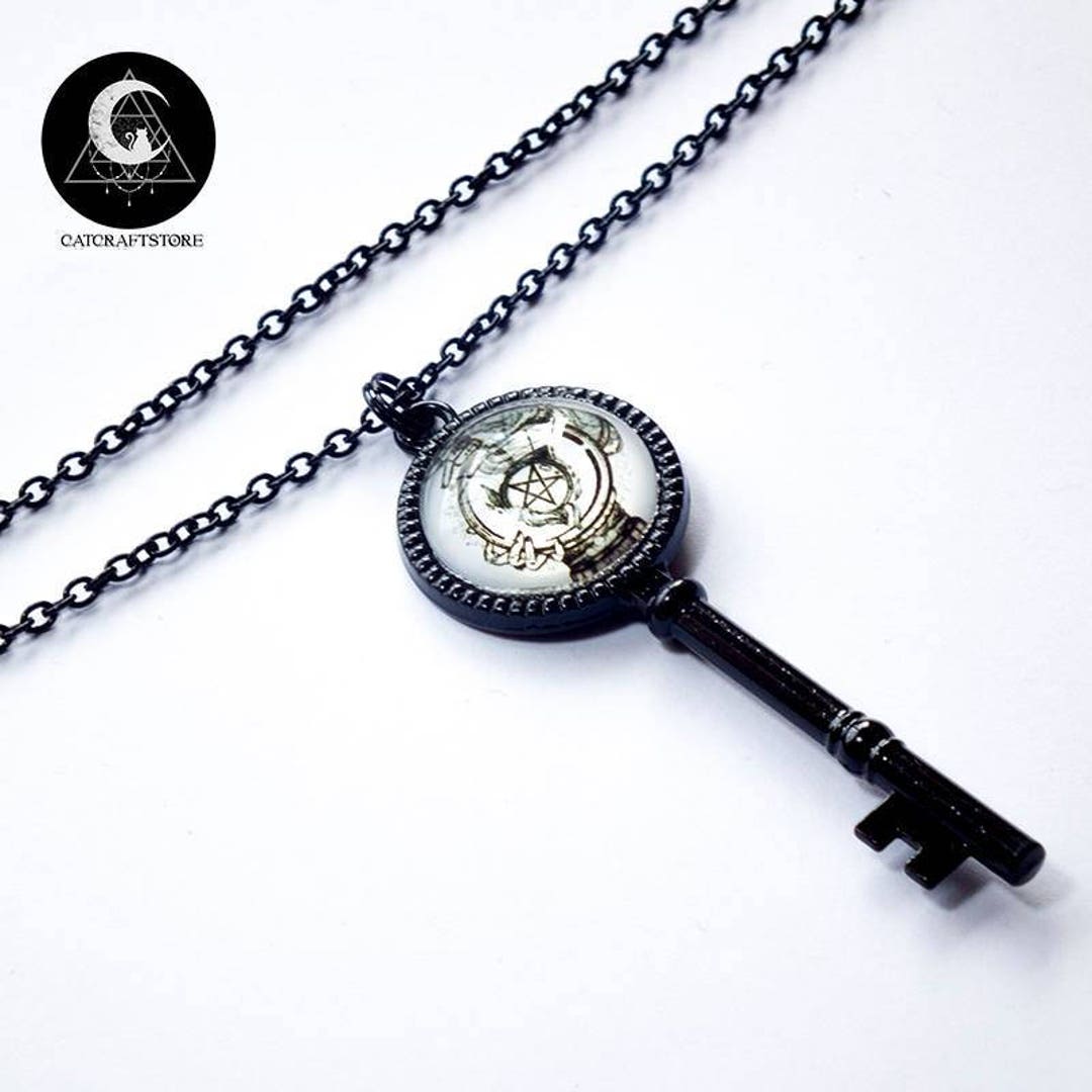 Black Skeleton Key Crystal Ball Necklace / Halloween Jewelry - Etsy