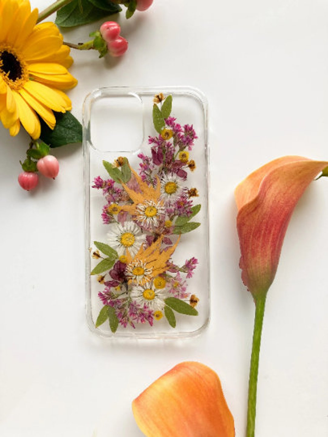 Joyful Composition Phone Case, Handmade Real Flowers Phone Cover Pressed Plants Case for iPhone ...