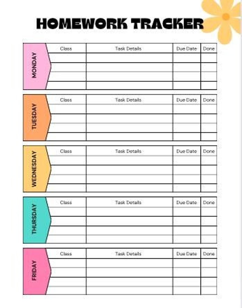 Homework Tracker, Planner, Weekly Homework, School - Etsy Canada
