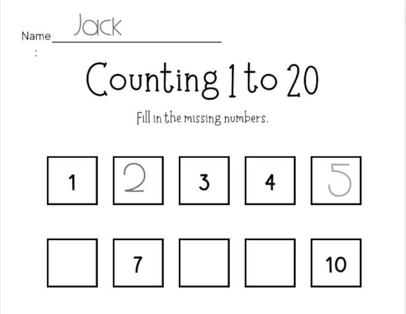 Fill in the Blank Counting Practice Worksheet, Numbers, Learning, Pre-k ...