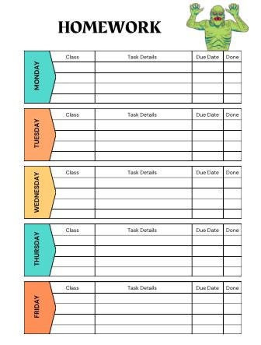 Homework Tracker, Planner, Organizer, Assignment Tracker Task - Etsy