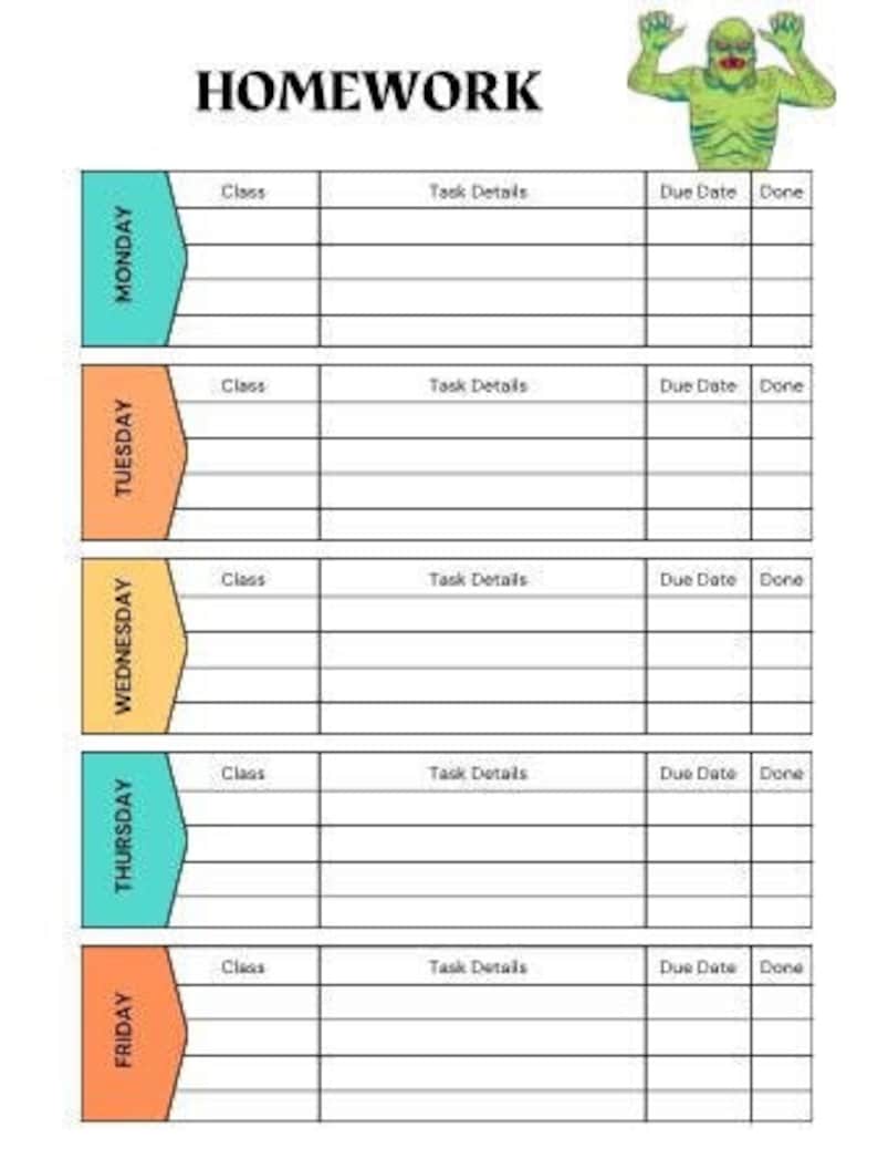 Homework Tracker, Planner, Organizer, Assignment Tracker Task - Etsy