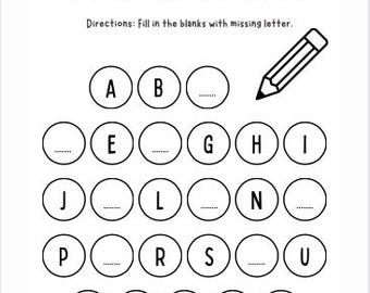 Alphabet: Fill in the Missing Letter - Etsy