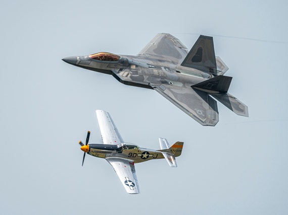 F22 Raptor P-51 Mustang Flyby Airplane Wall Art - Etsy