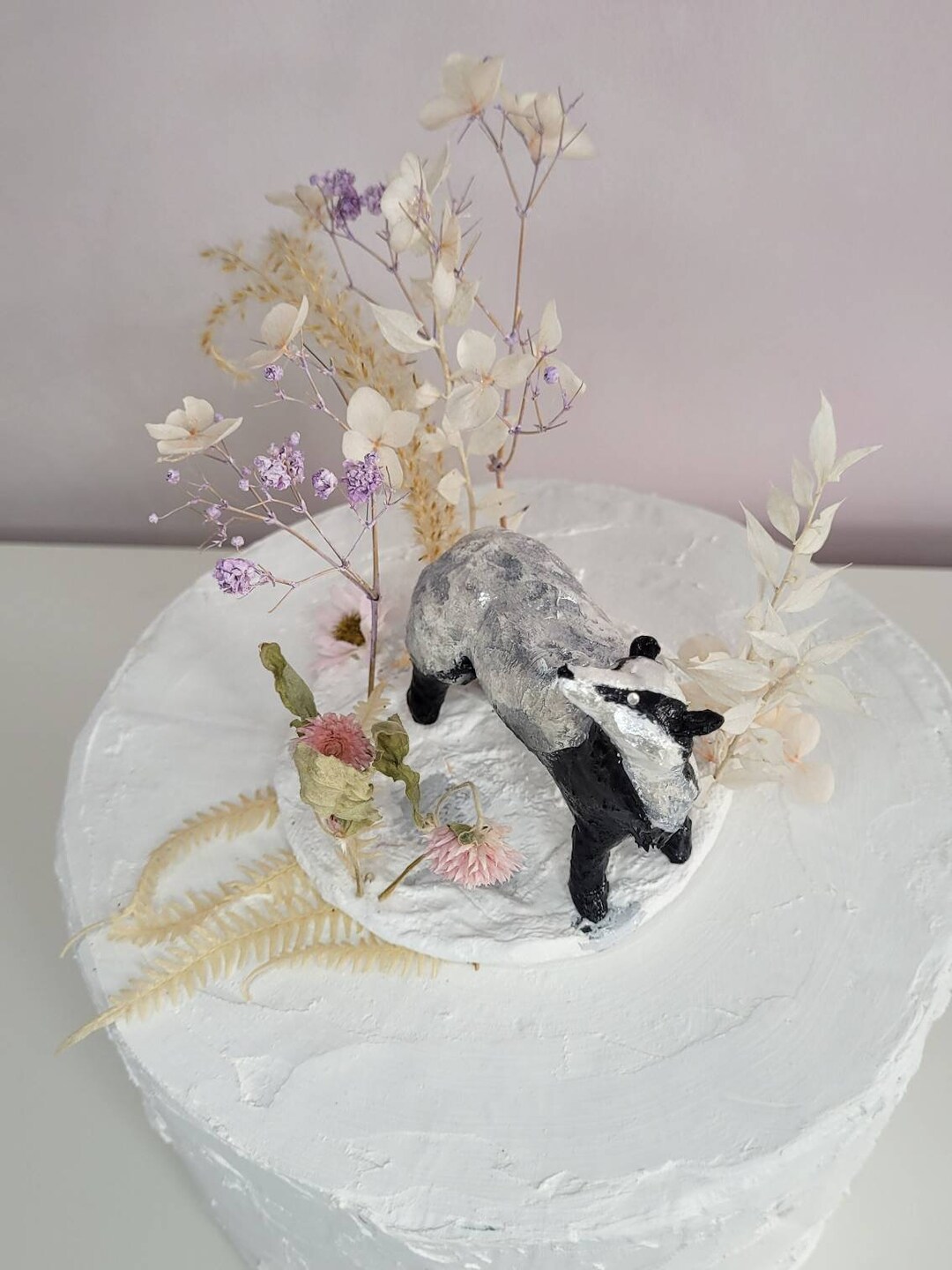 Badger in the Flowers Cake Topper- With Preserved Dried Flowers Cake ...