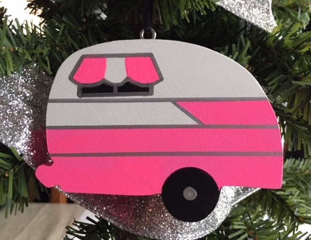 Pink Shasta Camper Ornament Wood, RV Decor for Inside, Happy Camper ...