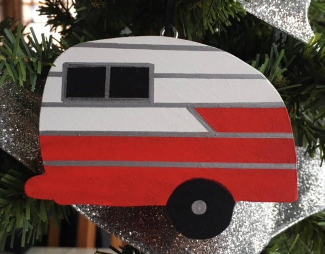 Red Camper Christmas Ornament Wood, Shasta Camper Ornament Handmade ...