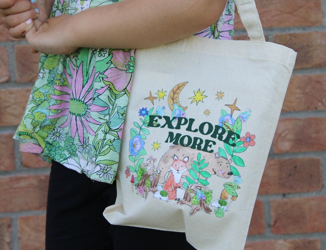 Child's Tote Bag With Forest Design / Woodland Scene Natural Cotton ...