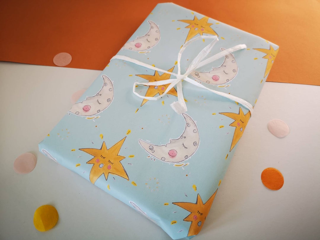 Star Gift Wrap for Baby Shower / Cute Star and Moon Celestial Wrapping ...