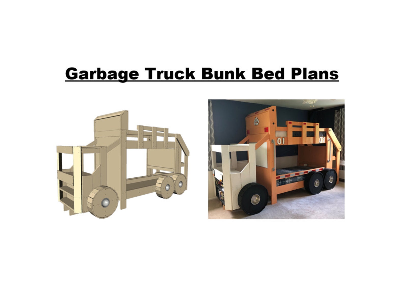 Garbage Truck Bunk Bed PLANS pdf format Twin Size DIY | Etsy