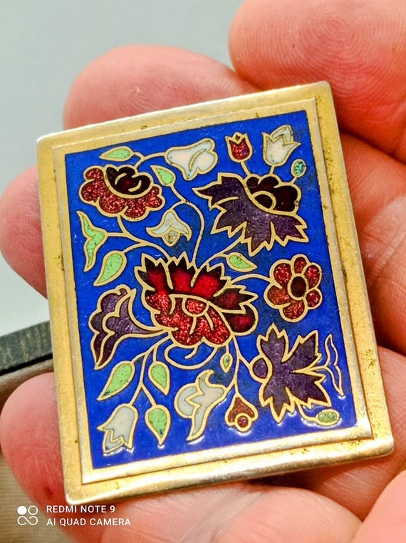 Old rectangular enamel brooch, 30-40s Art Deco brooch… - Gem