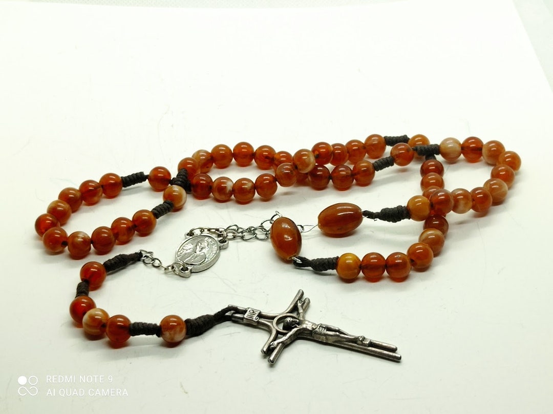 Rosary, Vintage Carnelian Beaded Cross Necklace 60-70s, Italian Cross ...