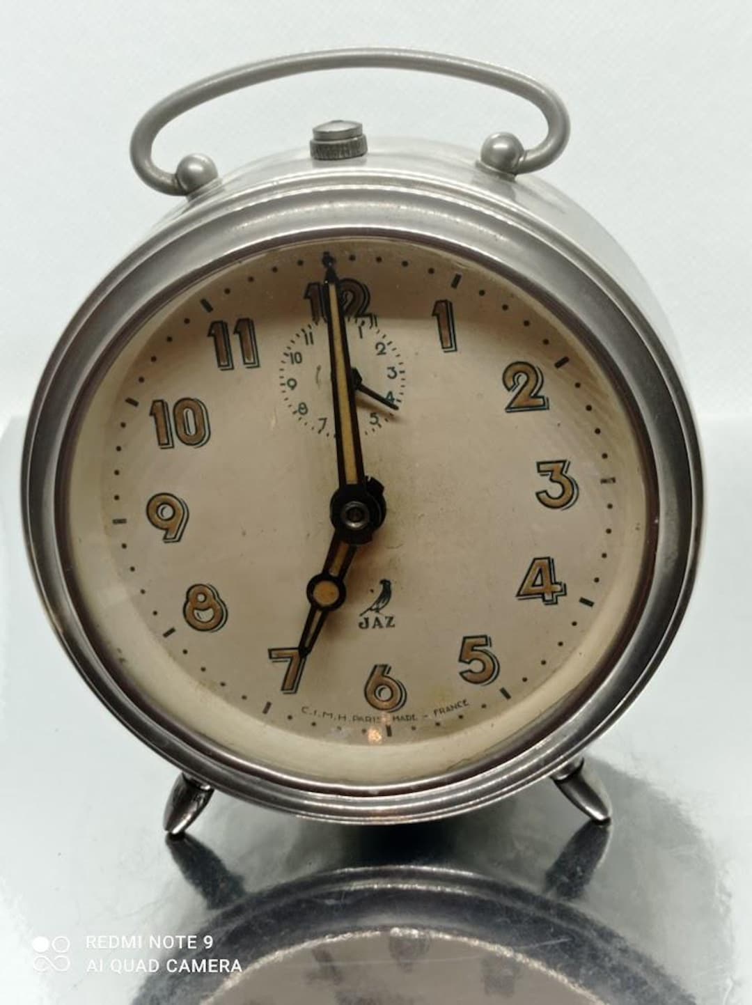 Old Jas 60s Mechanical Alarm Clock Silver Metal Color With Colored ...