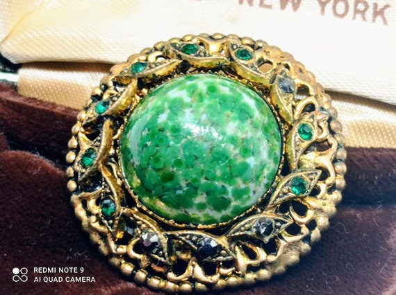 Vintage Czech Brooch 60s Gold Filigree Large Green Beijing Glass Cabochon Vintage Czech Jewelry for Women Etsy Finland