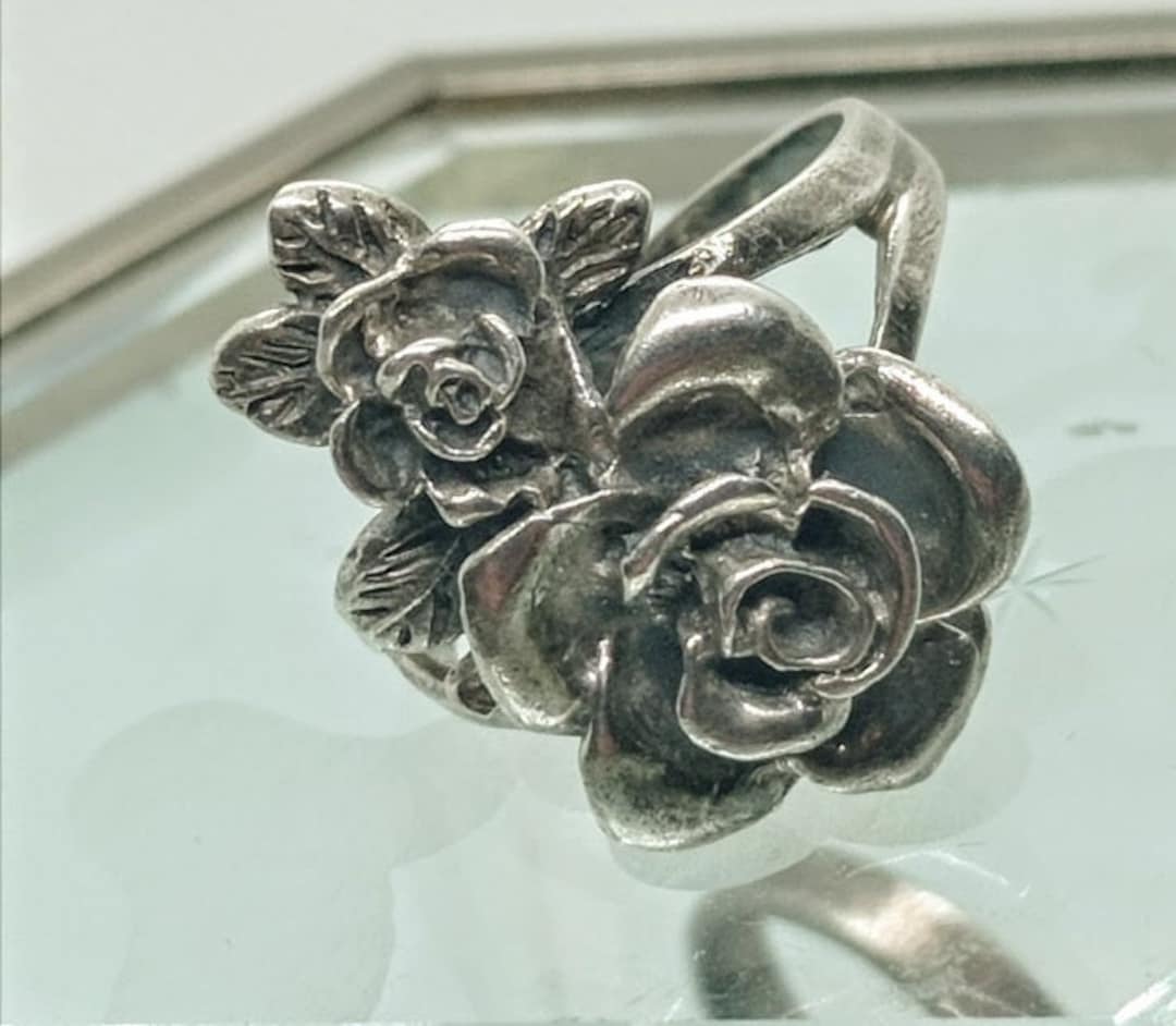 Old Massive Silver Ring Vintage 925 Silver Ring Roses Flower Ring Gr 16 ...