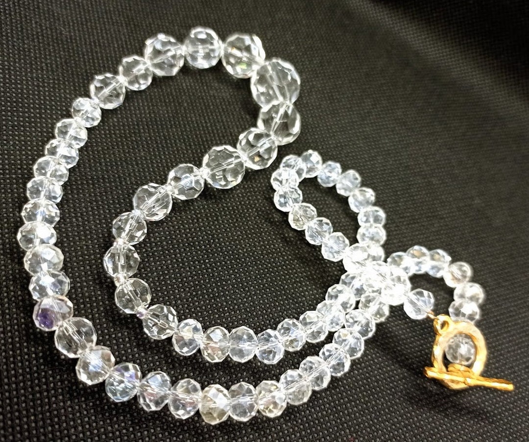 Art Deco Style Faceted Crystal Bead Chain Necklace Vintage 80s Crystal ...
