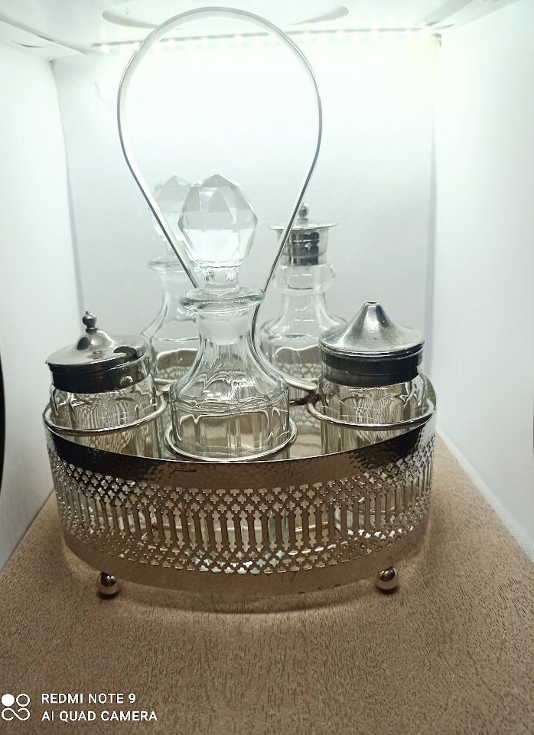 Lot of Crystal Condiment Set in Vintage Silver Metal 70s, Tabletop ...