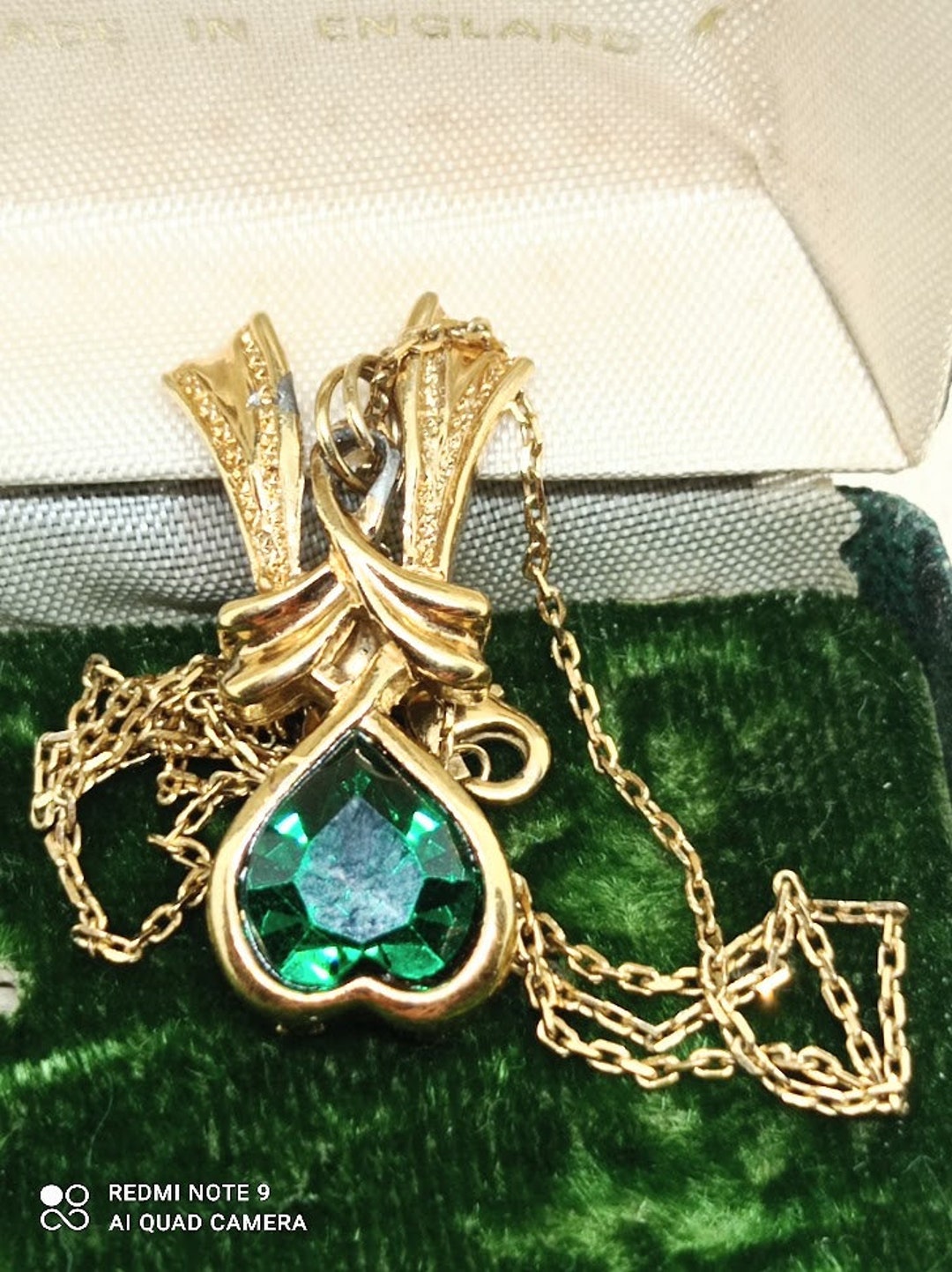 Agatha Paris Vintage Gold Pendant 90s Emerald Green Glass Cabochon ...
