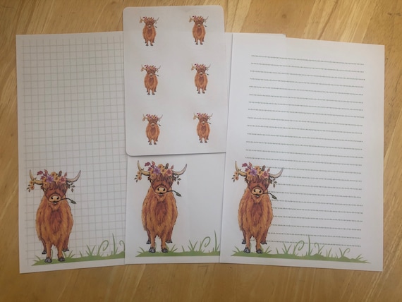 Highland Cow Stationery Letter Writing Paper and Stickers - Etsy