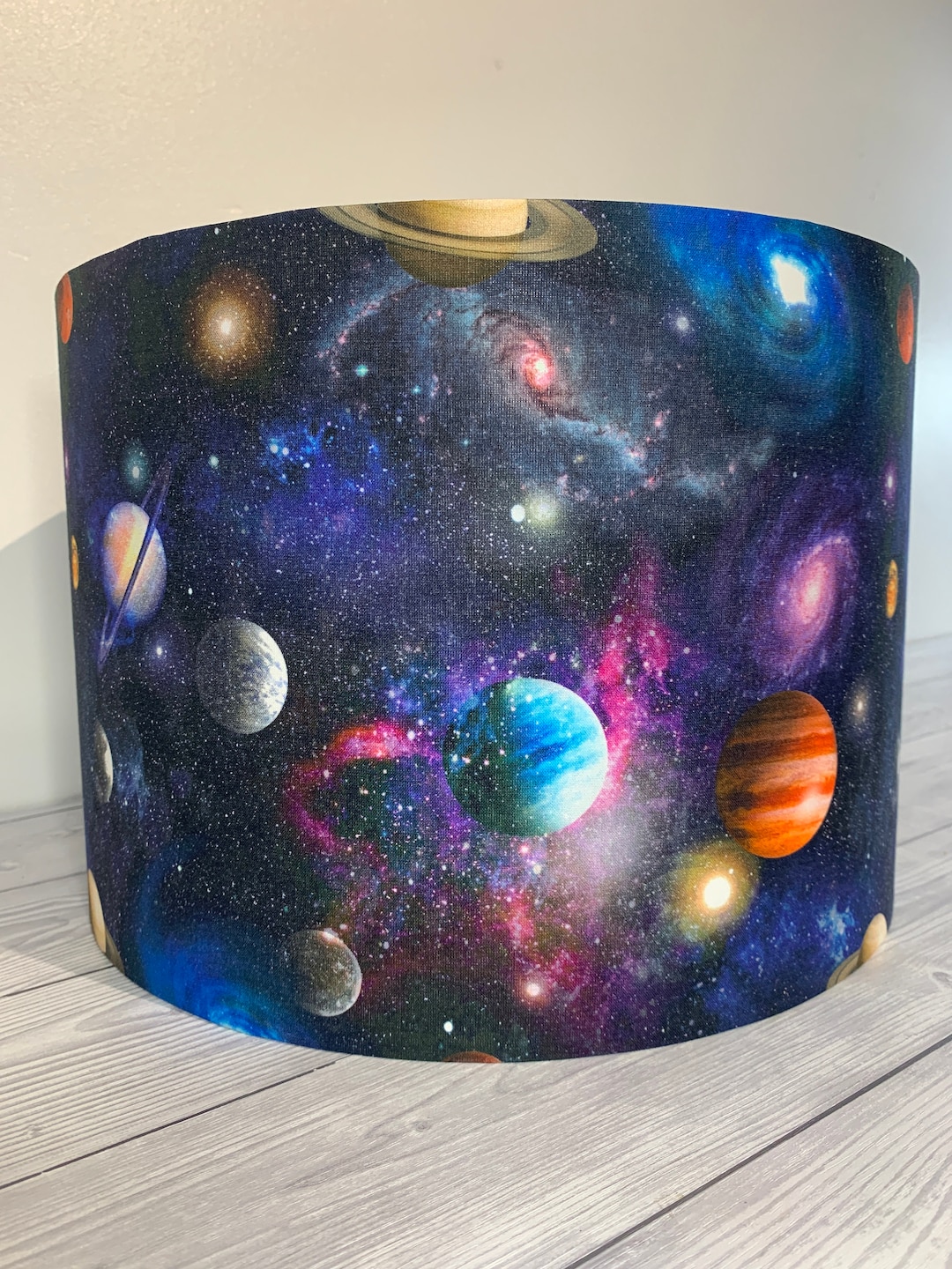 Kids room navy planets solar system in space digital print fabric lamp ...