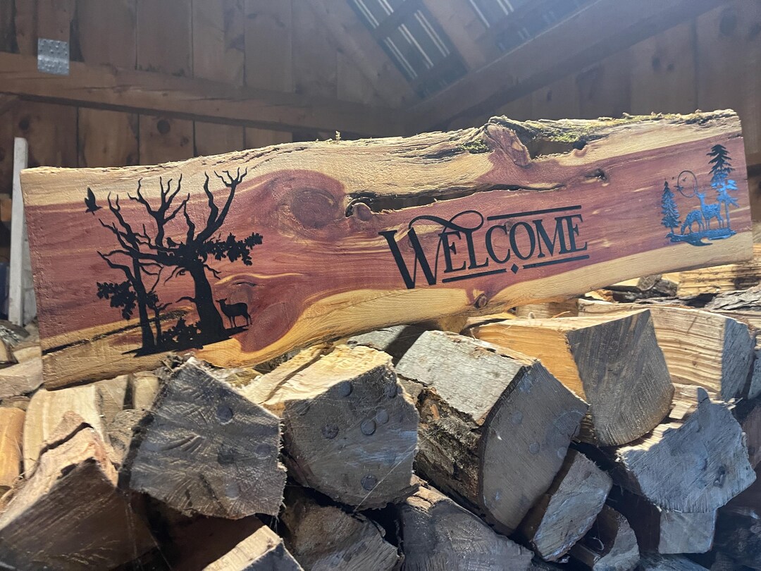 Vermont Cedar Deer Forest Welcome Sign - Etsy