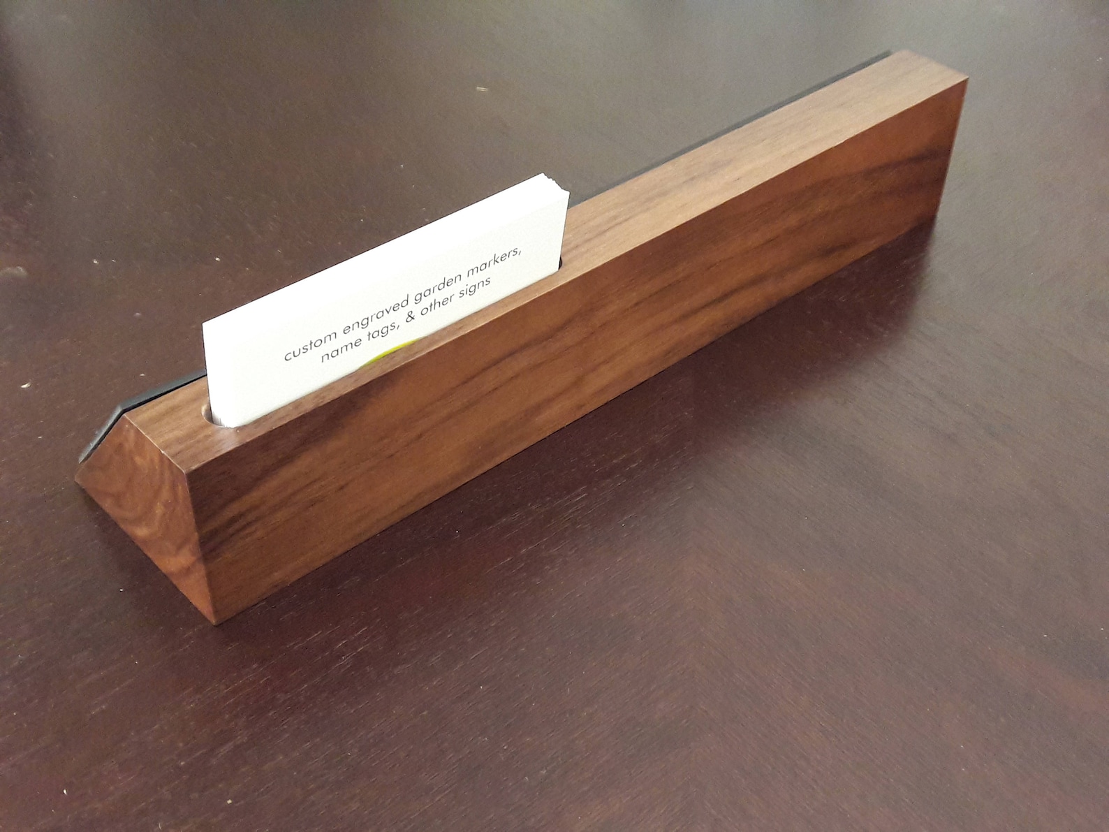 10 Solid Walnut Desk Wedge Card Holder, Business Card Holder With Name ...