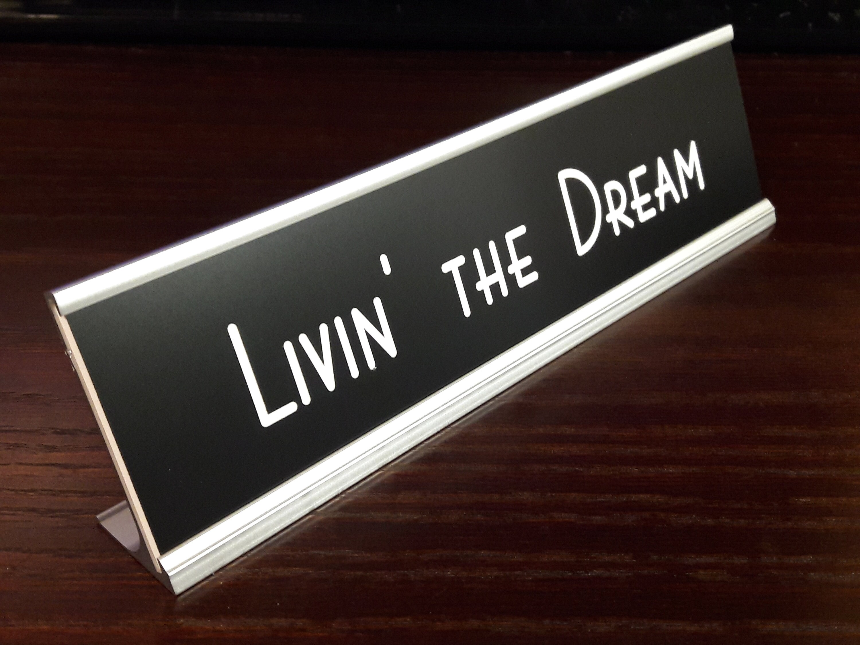 Engraved Name Plate with Satin Silver Desk Holder 2 x | Etsy