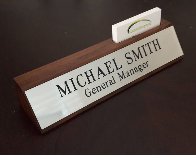 10" Solid Walnut Desk Wedge Card Holder, Business Card Holder With Name ...